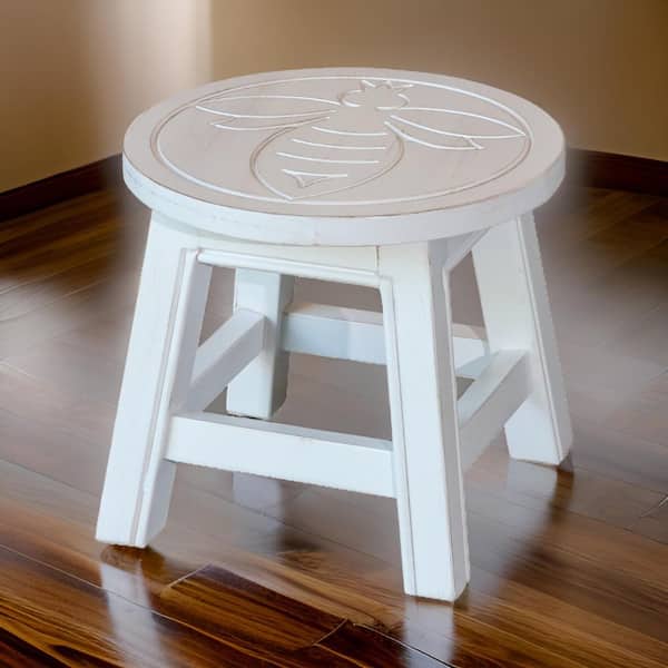 Benjara 10 in. White Low Back Wooden Step Stool BM314456 - The Home Depot