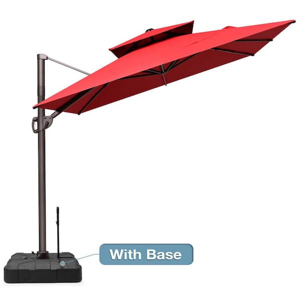 CLOUDFLY 11 ft. x 9 ft. Cantilever Umbrella and 300 lbs. Base with Pull ...