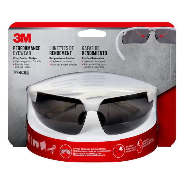 3M Metallic White Frame with Gray Anti-Fog Lenses Performance Safety ...