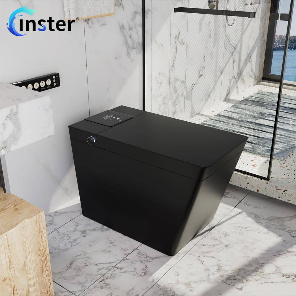 INSTER CORE 1-Piece 0.8/1.3 GPF Dual Flush Square Smart Toilet in Matte ...