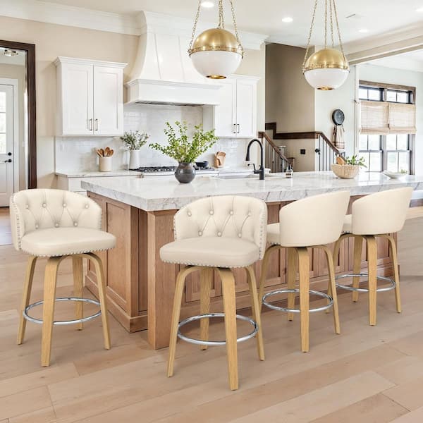 OrangeOne Wei 35 in. Height Ivory Faux Leather Counter Height Solid ...