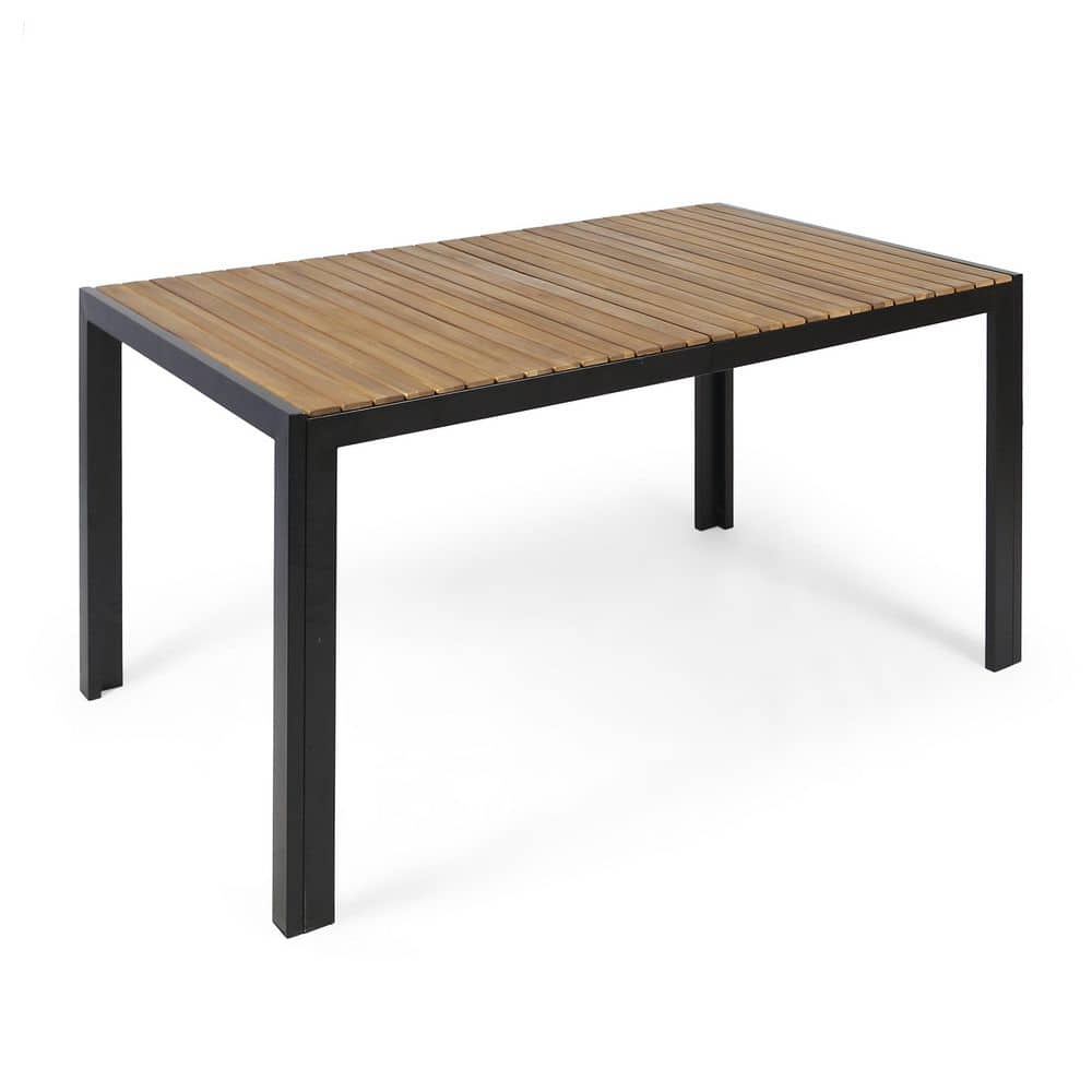 Outdoor Patio Dining Table, Wood-Grain Metal Frame Table, Weather ...