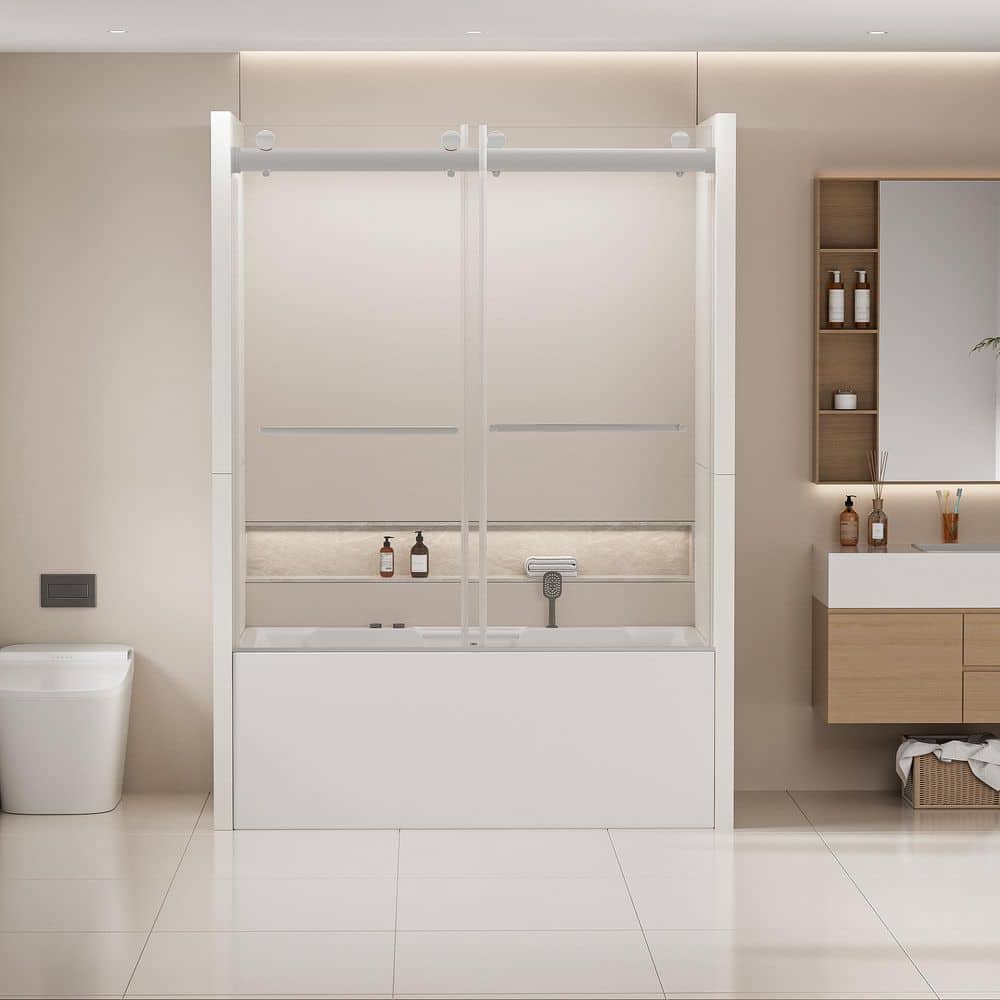 Staykiwi 56 to 60 in. W x 62 in. H Sliding Tub Door in Chrome with ...