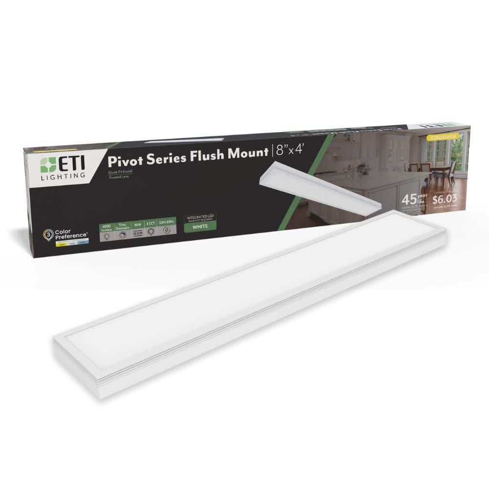 ETI LIGHTING PIVOT 4 ft. x 8 in. White Back-Lit LED Flush Mount Ceiling Light 4000lm 120V 3000K ...