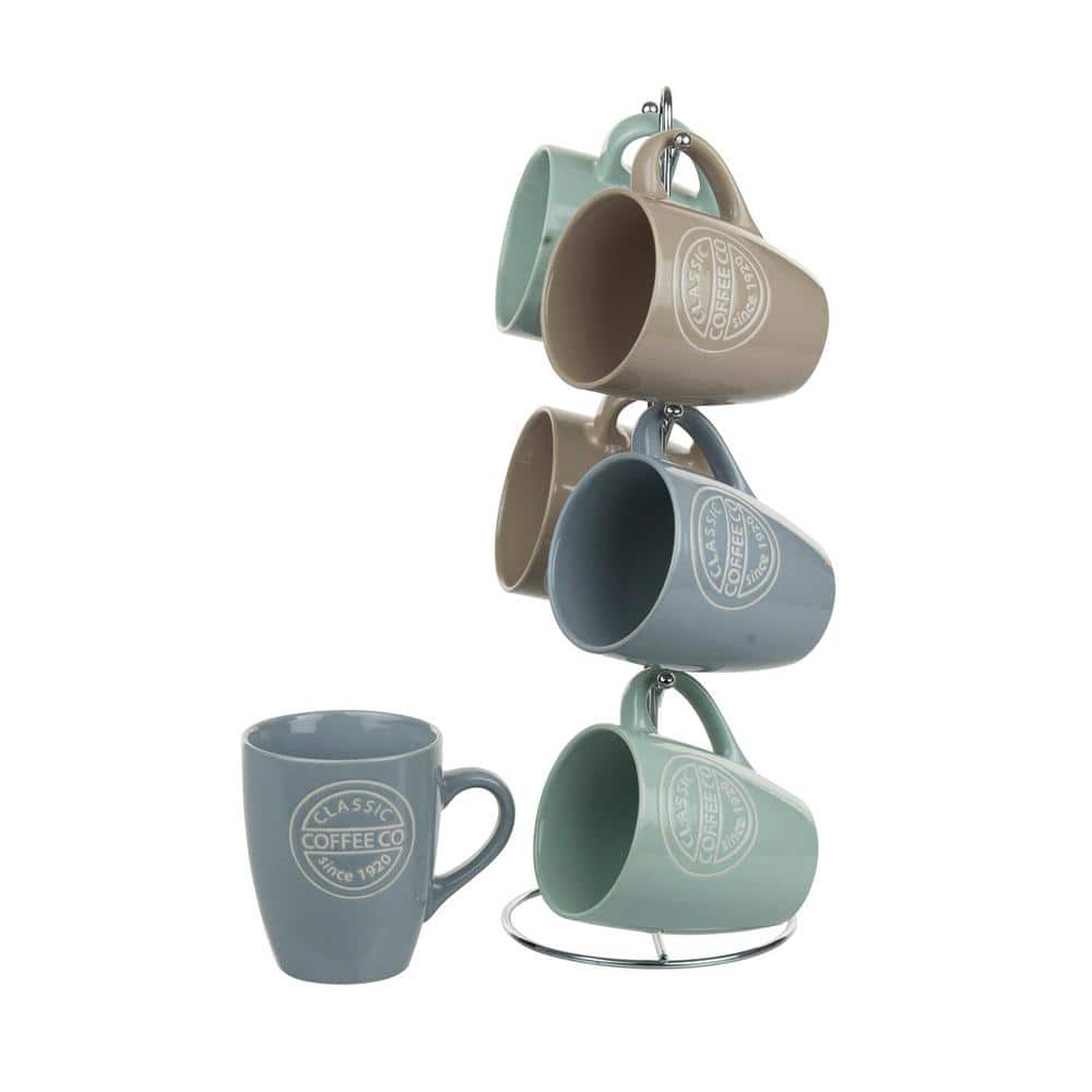 Home Basics 11 oz. Mug Set with Stand (6-Piece) MS44067