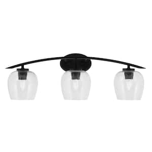 Rennnsan Roxanne 24.4 in. W 3-Light Matte Black Modern Ribbed Glass Globe Bubble Bathroom Vanity ...