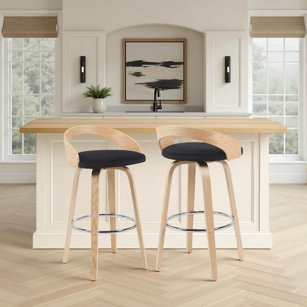 Armen Living Sonia 35 in. H Black / Oak Open Back Wood Bar Stool with ...
