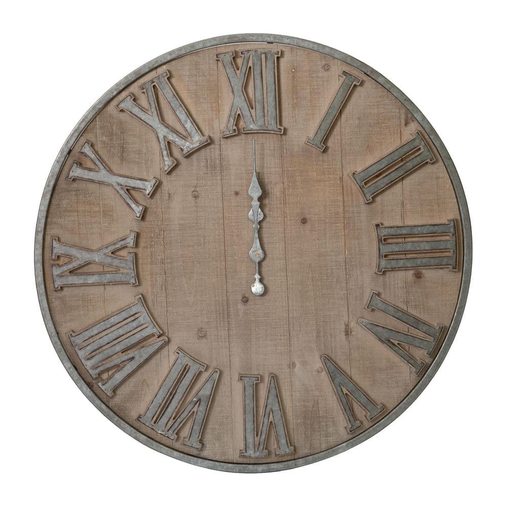 A & B Home Gray Analog Wood Roman Numerals Wall Clock SA80139-DS - The ...