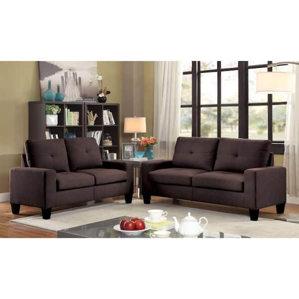 Benjara 32 in. Chocolate Brown Track Arms Linen fabric Upholstery ...