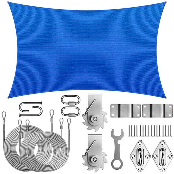10 ft. x 16 ft. Rectangle Sun Shade Sail with Hardware TAWAL-Blue SWR ...