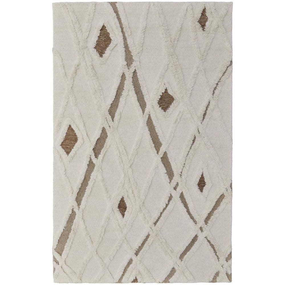 HomeRoots 5 ft. x 8 ft. Ivory, Taupe, Brown Geometric Area Rug ...