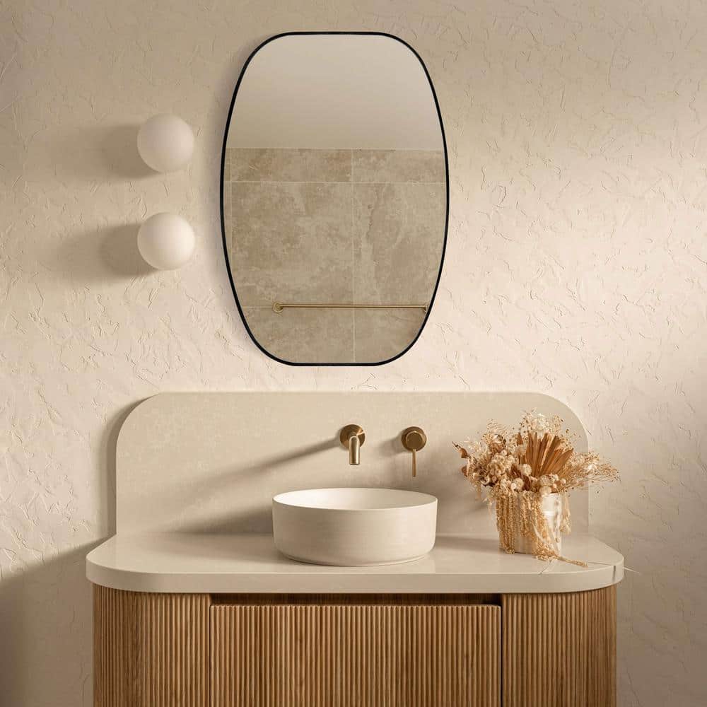 LuxHomez 20 in. W x 30 in. H Black Oval Wall Mirror Aluminum Frame ...