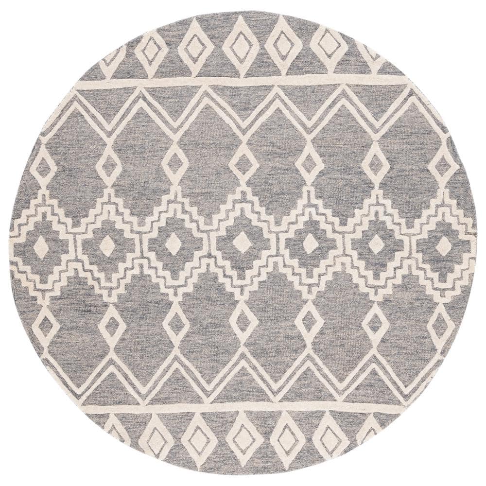SAFAVIEH Abstract Gray/Ivory 6 ft. x 6 ft. Chevron Tribal Round Area ...