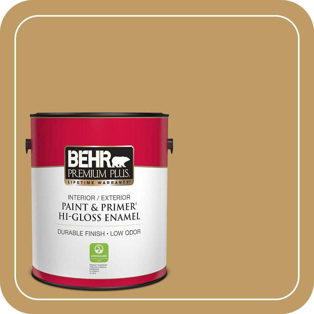 BEHR PREMIUM PLUS 1 gal. #340F-6 Mojave Gold Hi-Gloss Enamel Interior ...