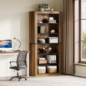 BYBLIGHT Eulas 71 in. Tall Gray Brown Wood 9 Tier Standard Bookcase with Interior Shelves, Open ...