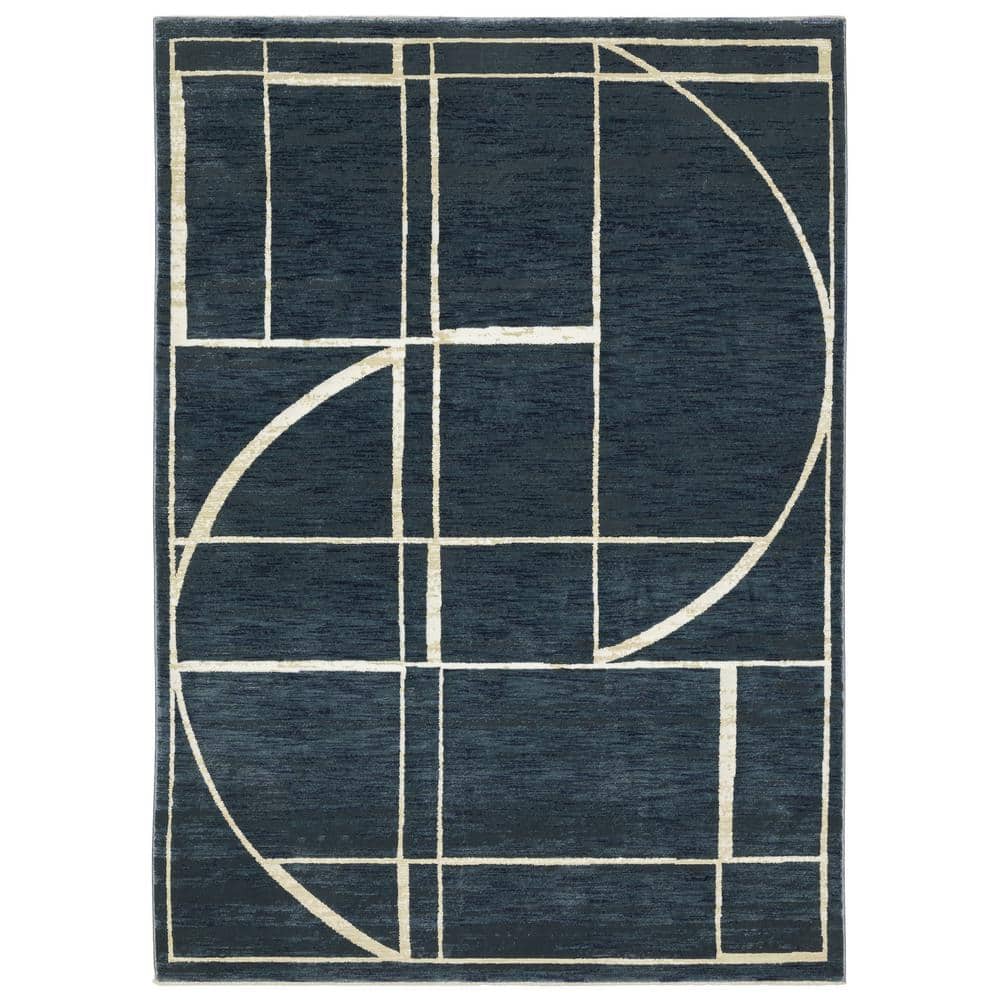 AVERLEY HOME Ross Blue/Ivory 8 ft. x 11 ft. Geometric Lines ...