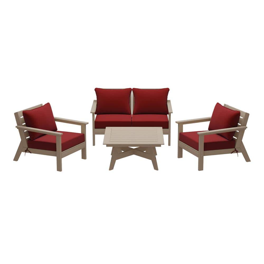 WESTIN OUTDOOR Birchwood Weathered Wood Arrangeable 5-Piece Outdoor ...