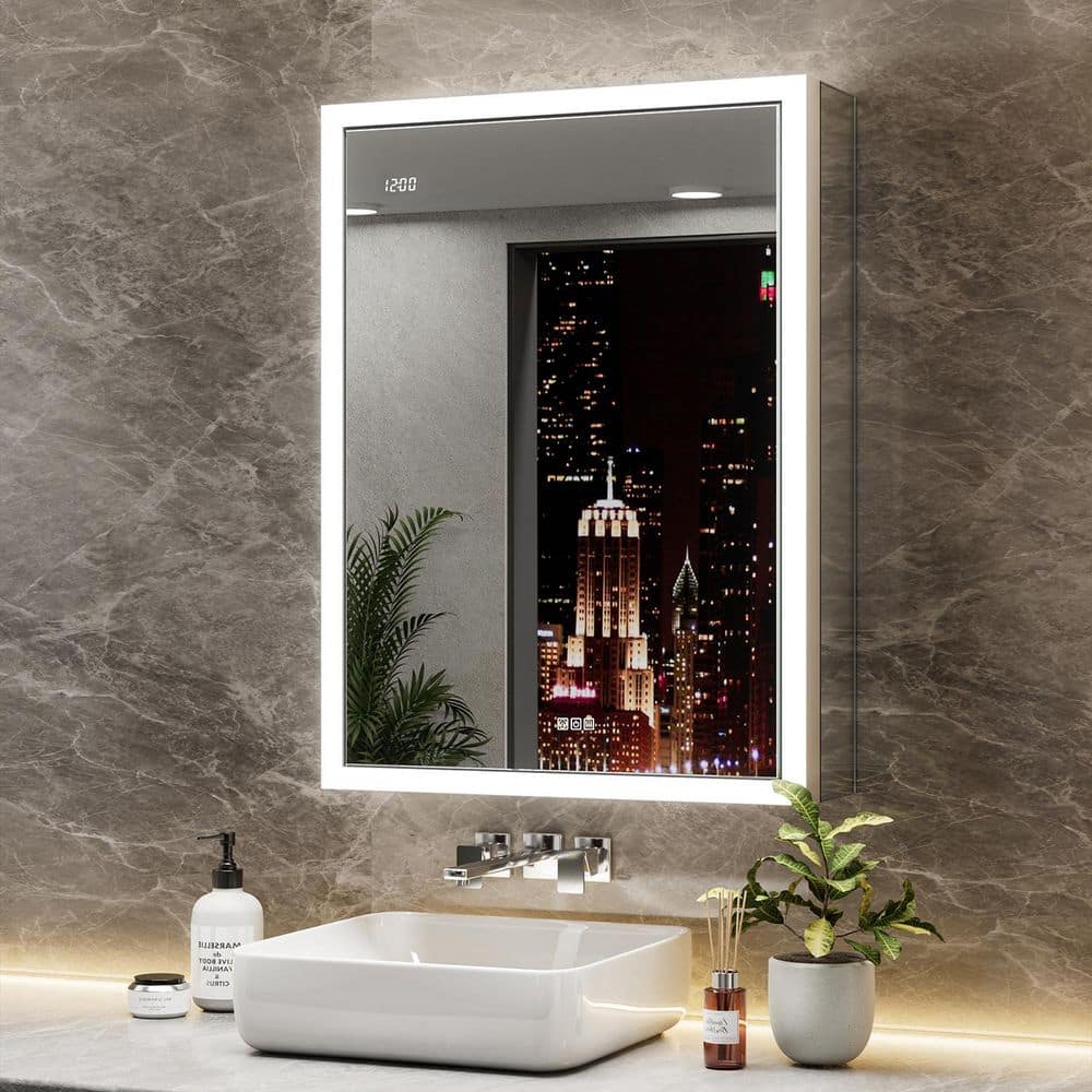 QueenFun Elega 24 in. W x 32 in. H Rectangular Aluminum Recessed/Wall Mount Dimmable Fogless ...