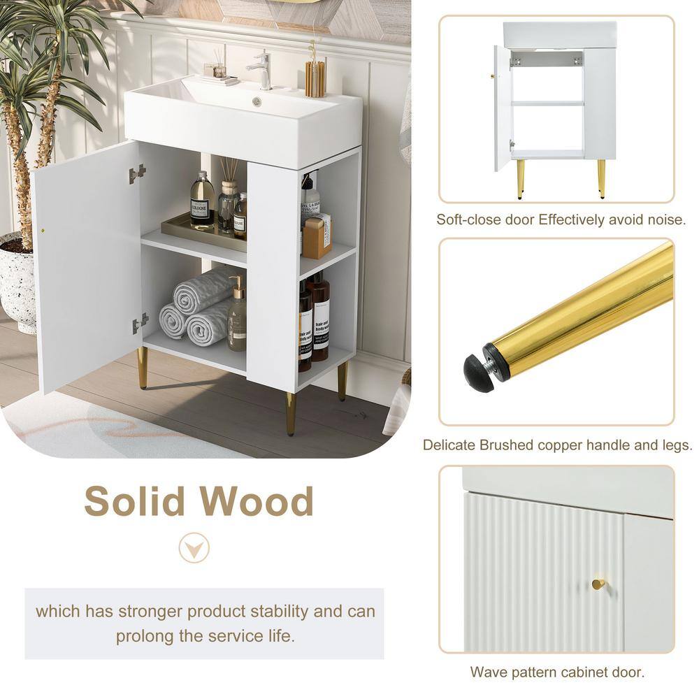 Save $193 • White MDF Freestanding Bathroom Vanity with Gold Legs and ...
