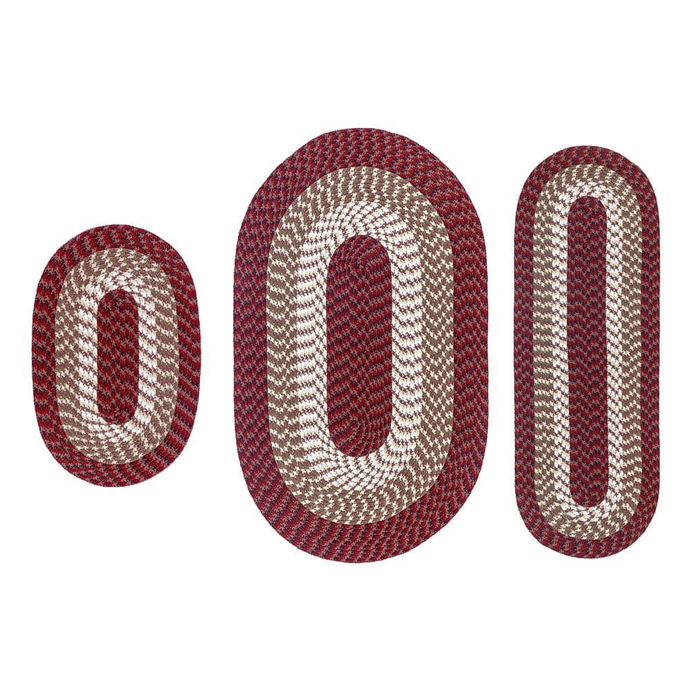 Better Trends Alpine Collection 3-Piece Burgundy Stripe Braided Rug Set ...