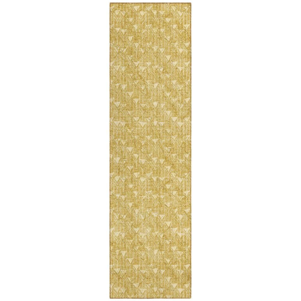 HomeRoots Gold 2 ft. x 8 ft. Geometric Indoor / Outdoor Area Rug ...