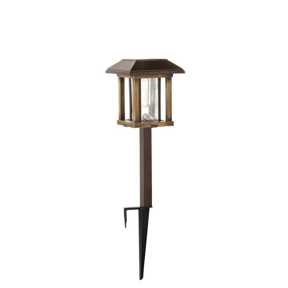 Hampton Bay Taylor 20 Lumens Solar 2-Tone Bronze and Wood LED Landscape ...