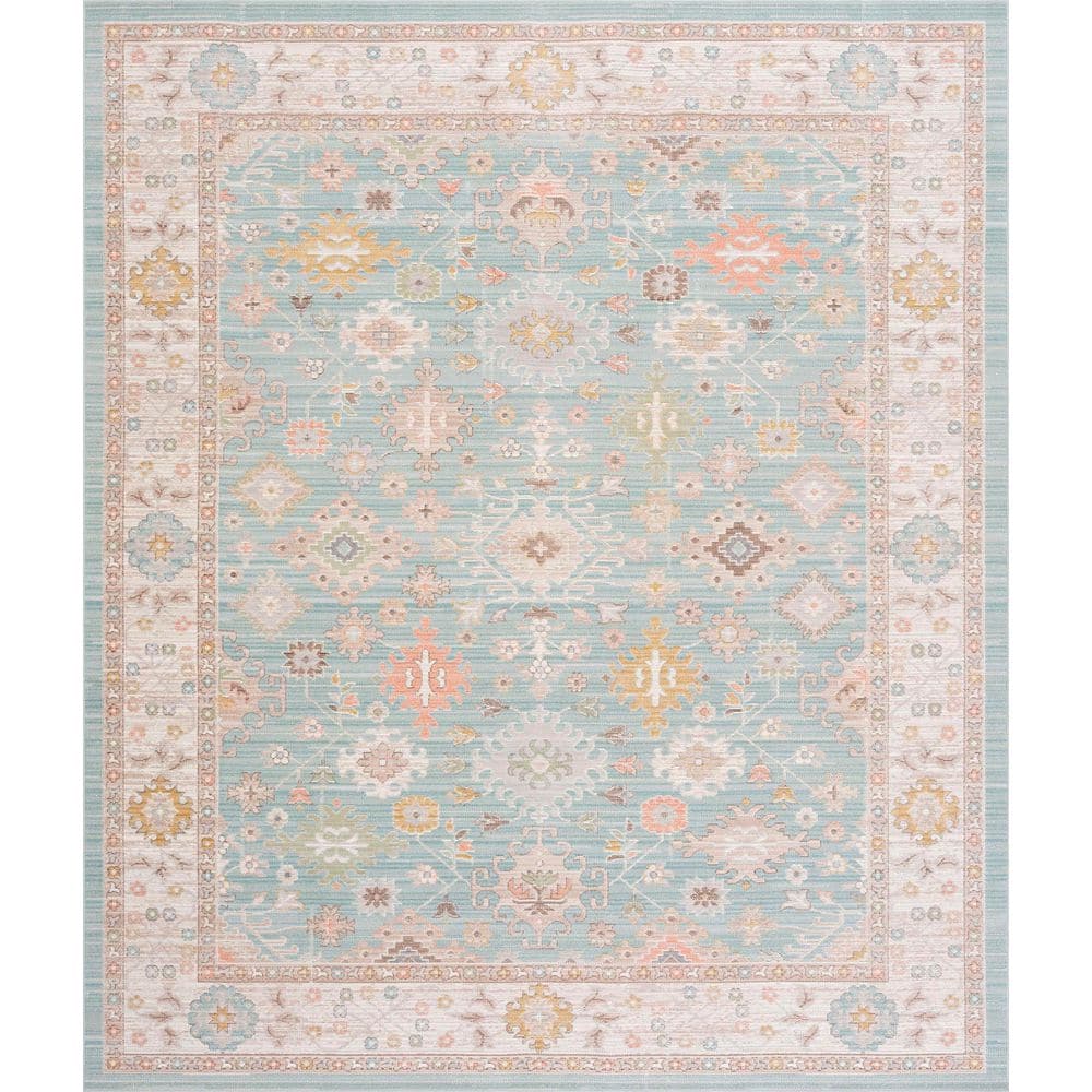 Tayse Rugs Crestwood Aqua 8 ft. x 10 ft. Oriental Indoor Area Rug ...