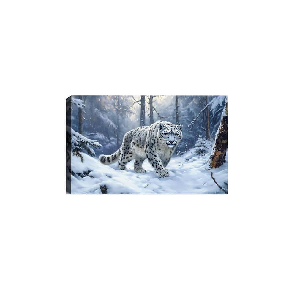 Leopard Canvas Wall Art, Winter Forest Landscape Spotted Leopard Poster ...