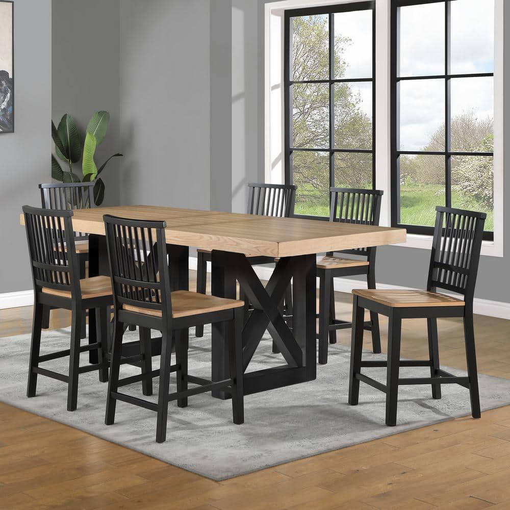 Steve Silver Magnolia 7-Piece Black and Brown Wood Counter Height ...
