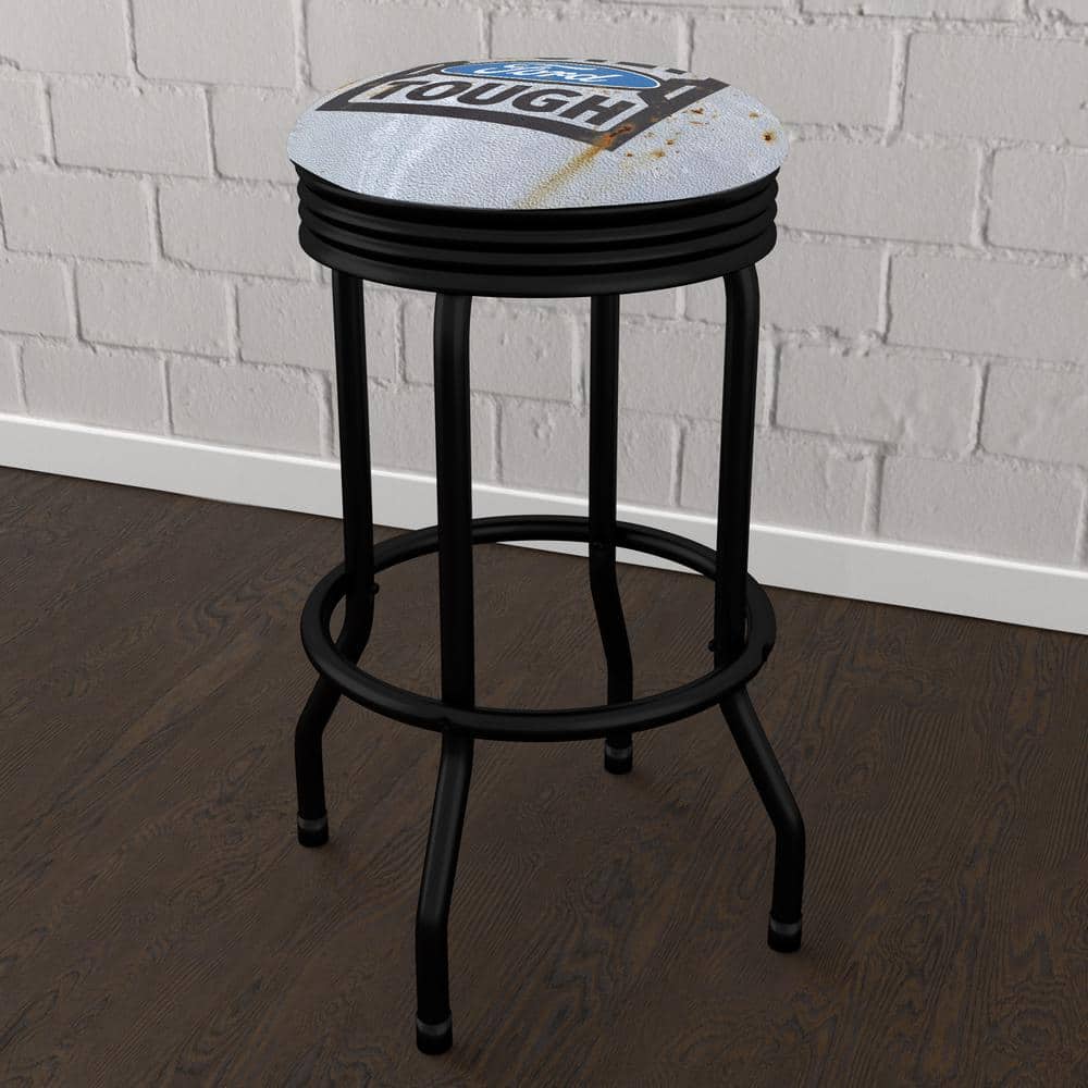 Ford Built Ford Tough 29 in. White Backless Metal Bar Stool with Vinyl ...