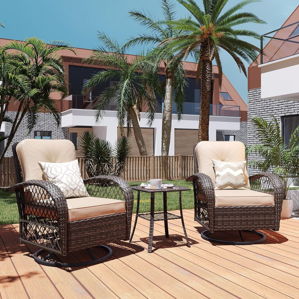 PATIO WATCHER Patio watcher 3-Piece Brown Wicker 360° Patio ...