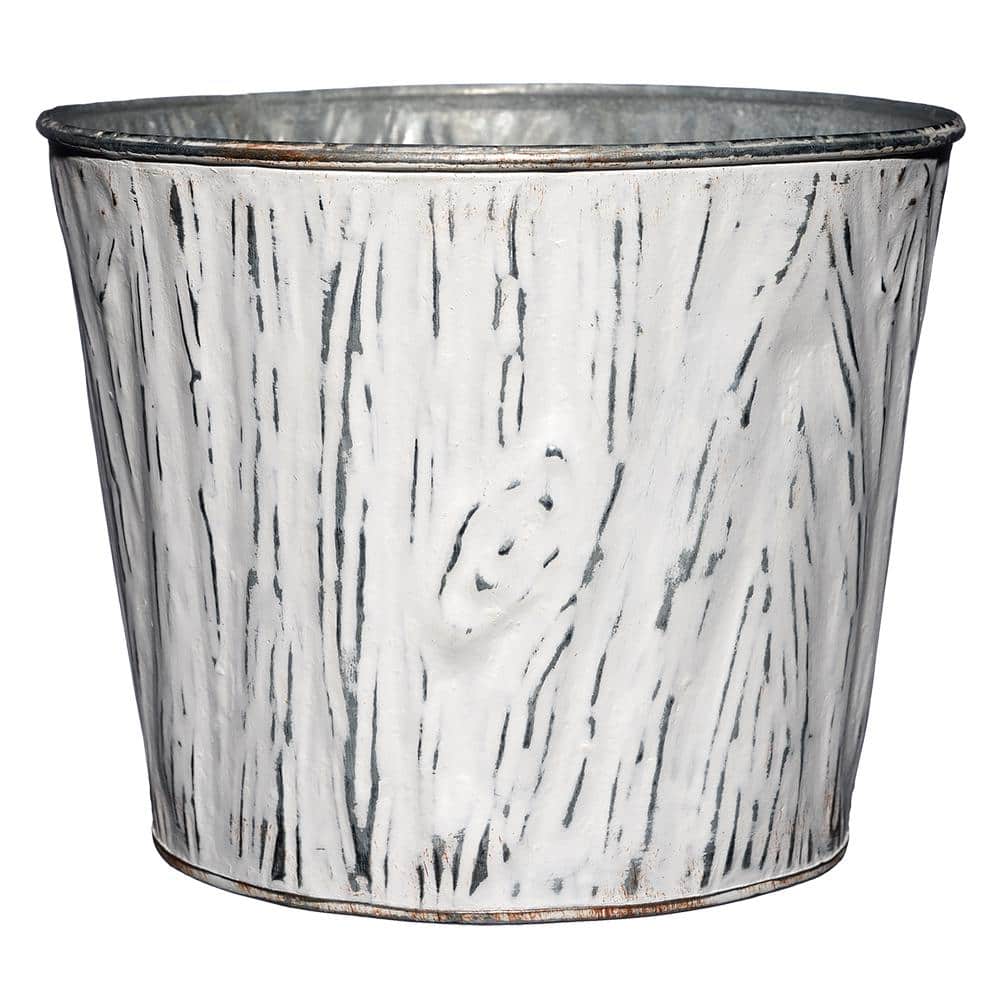 CHG CLASSIC HOME & GARDEN Medium White Metal Faux Wood Grain ...