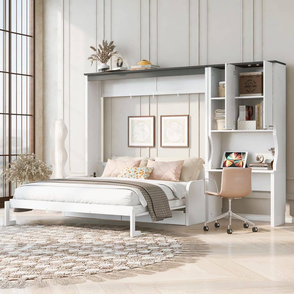 Noble House Ebenezer White Wood Frame Queen Size Multi-Functional ...