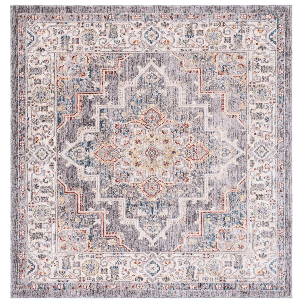 SAFAVIEH Olympia 6 ft. x 6 ft. Dark Gray/Beige Ornate Medallion Square ...