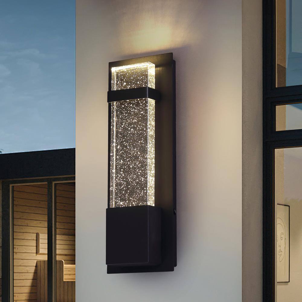 Edvivi 13.8 in. 11-Watt Black Outdoor LED Wall Sconce Light with Clear ...