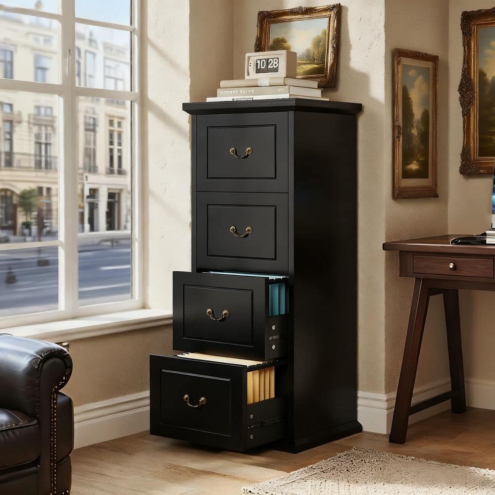 BYBLIGHT Atencio 4-Drawer Storage Cabinet Black Filing Cabinet ...