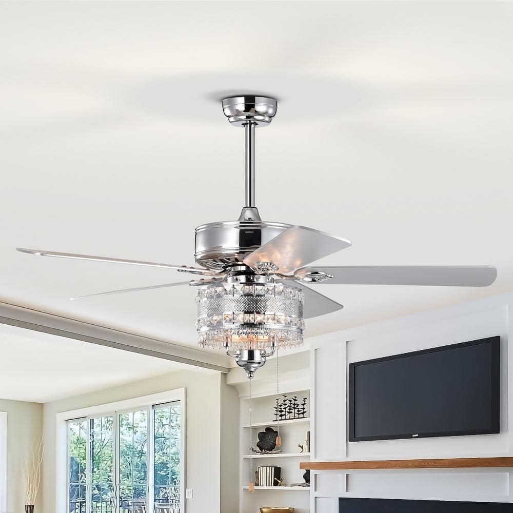 Keazile 52 in. Indoor Chrome Crystal Ceiling Fan with Light Kit and ...