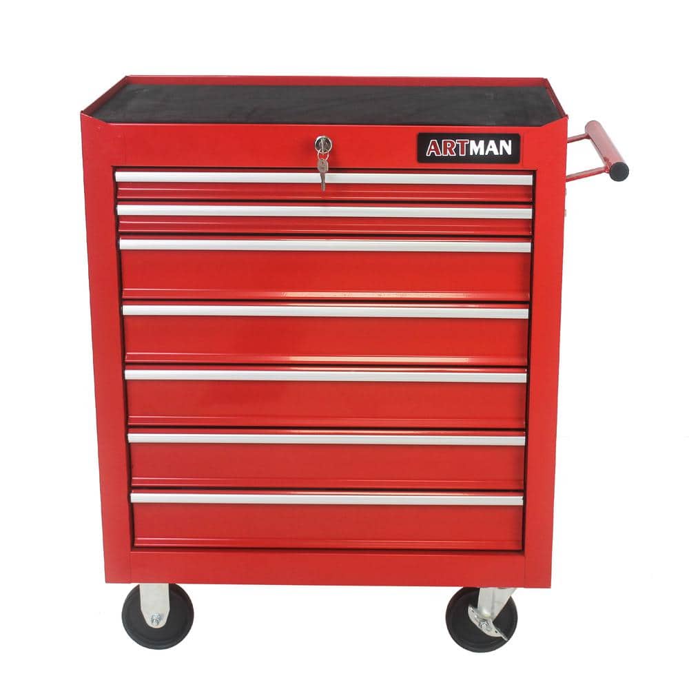 7-Drawer Steel Multi-Function Garden Tool Cart with Wheels-Red QQ ...
