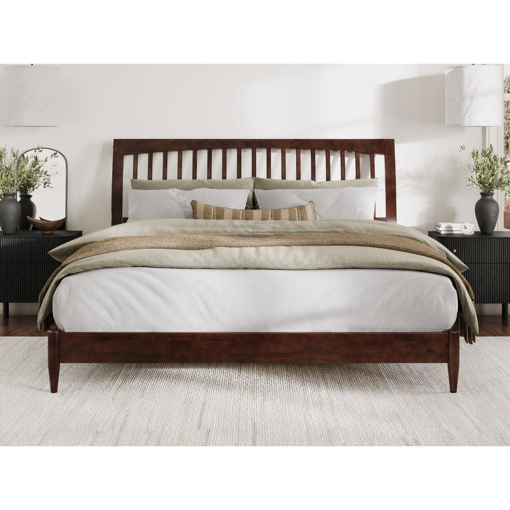 AFI Orleans Walnut Brown Solid Wood Frame King Low Profile Sleigh ...