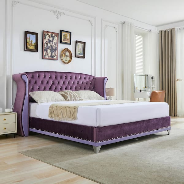 CHRISTOPHER KNIGHT HOME Lara Purple Velvet Upholstered Wood Frame King ...