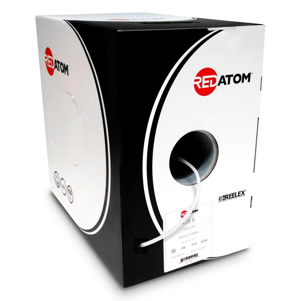 RED ATOM 1000 ft. White 23 AWG/8-Conductor Solid Copper Cat6 CM Rated ...
