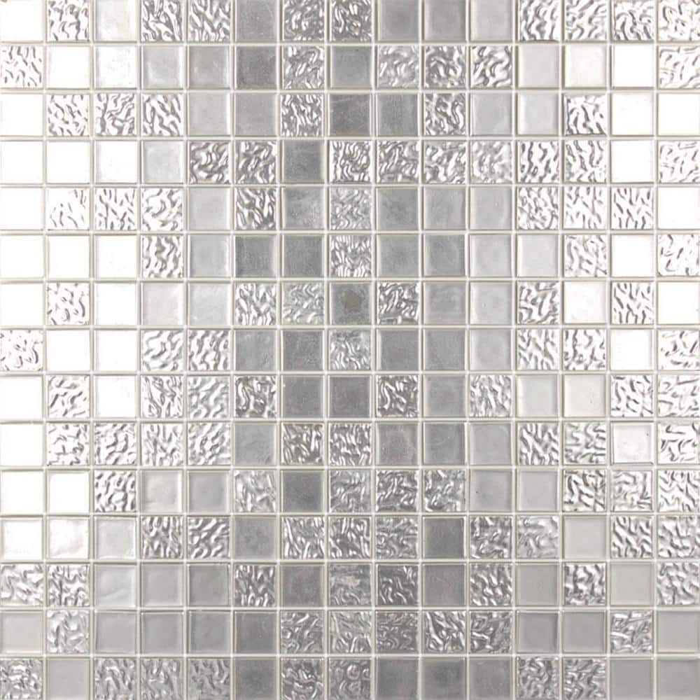 Apollo Tile Mingles 4" x 6" Glossy Gray & Silver Glass Mosaic Uniform ...