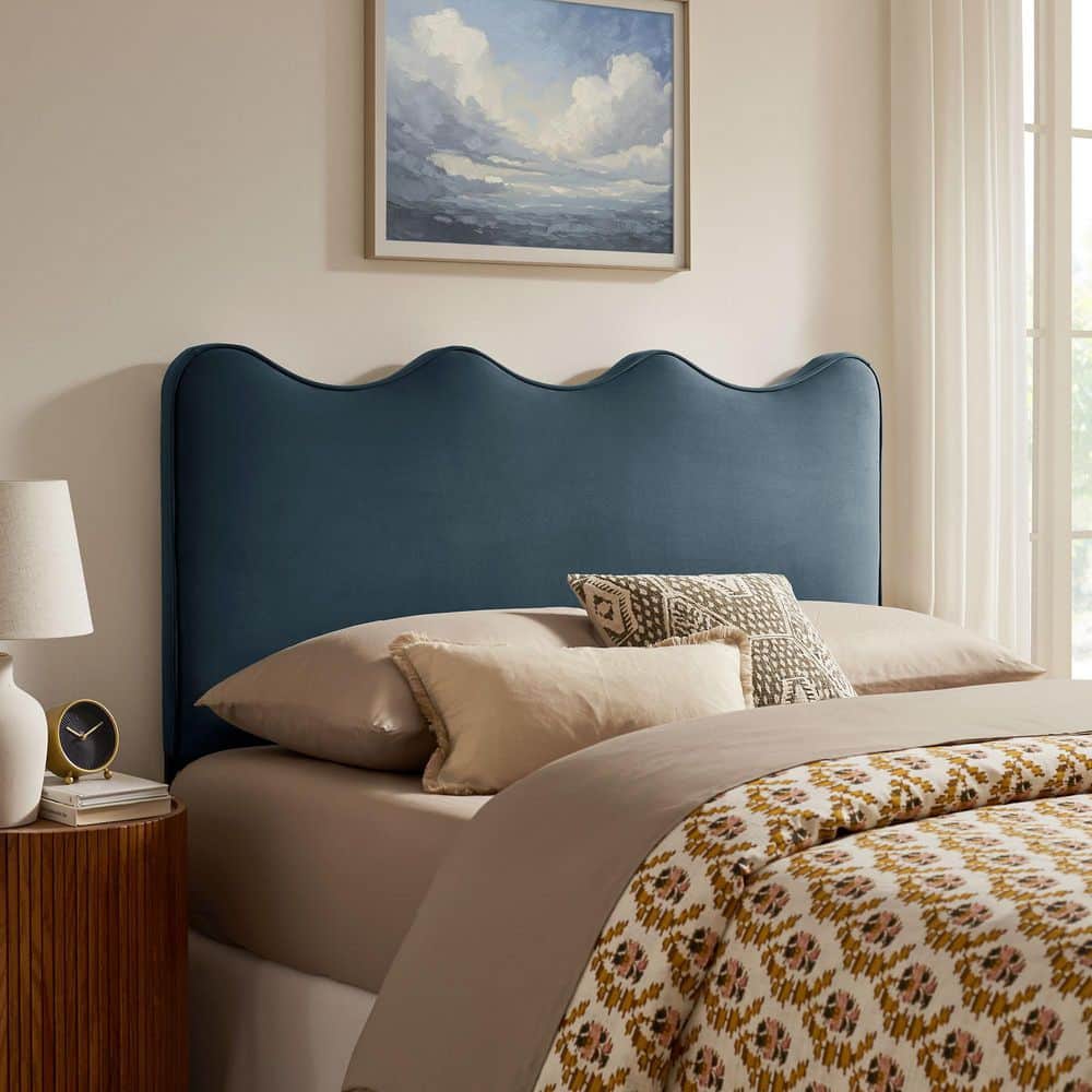 Athena Stain-Resistant Performance Velvet Full Size Headboard in Cadet ...