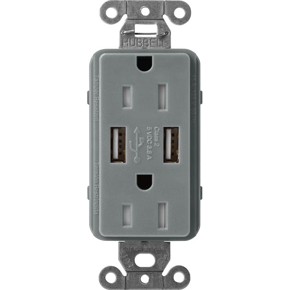 Lutron Claro 15 Amp USB Duplex Outlet, Slate (SCR-15-UBTR-SL) SCR-15 ...