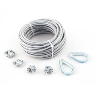 KingChain 1/8 in. x 50 ft. Galvanized Aircraft Cable Kit with Clips and ...