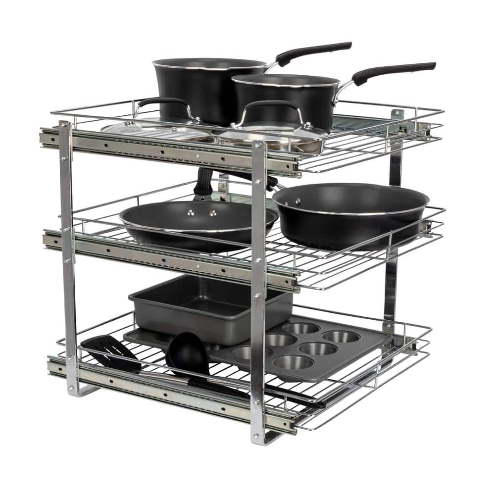HOUSEHOLD ESSENTIALS Glidez Chrome-Plated Steel 3-Tier Pull-Out ...
