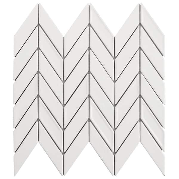 Ivy Hill Tile Medley Chevron Cloud White 4 in. x 0.35 in. Glossy ...