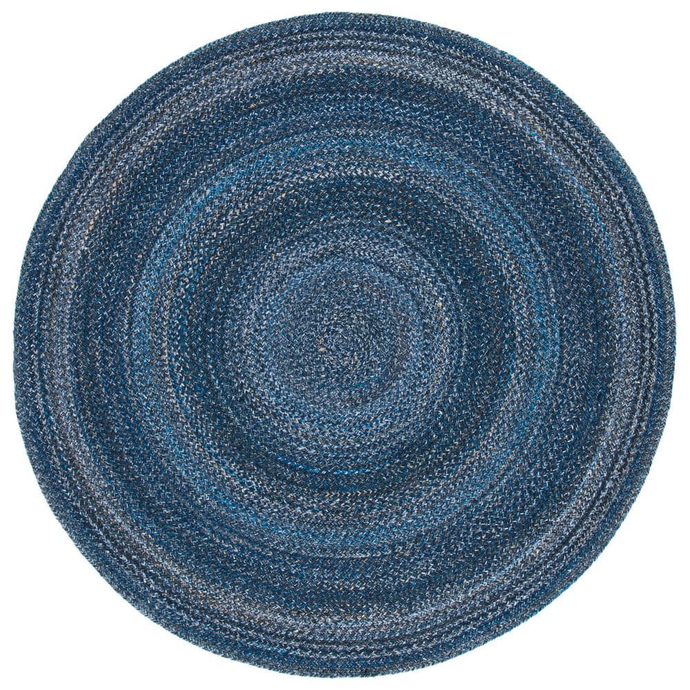 SAFAVIEH Braided Navy Doormat 3 ft. x 3 ft. Gradient Solid Color Round ...