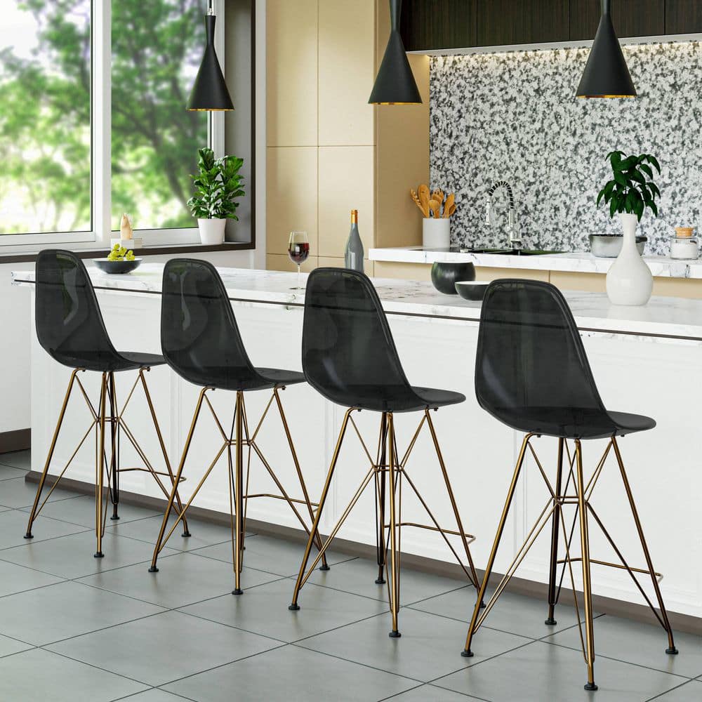 LeisureMod Cresco Modern Acrylic Bar Stool with Gold Chrome Steel Base ...
