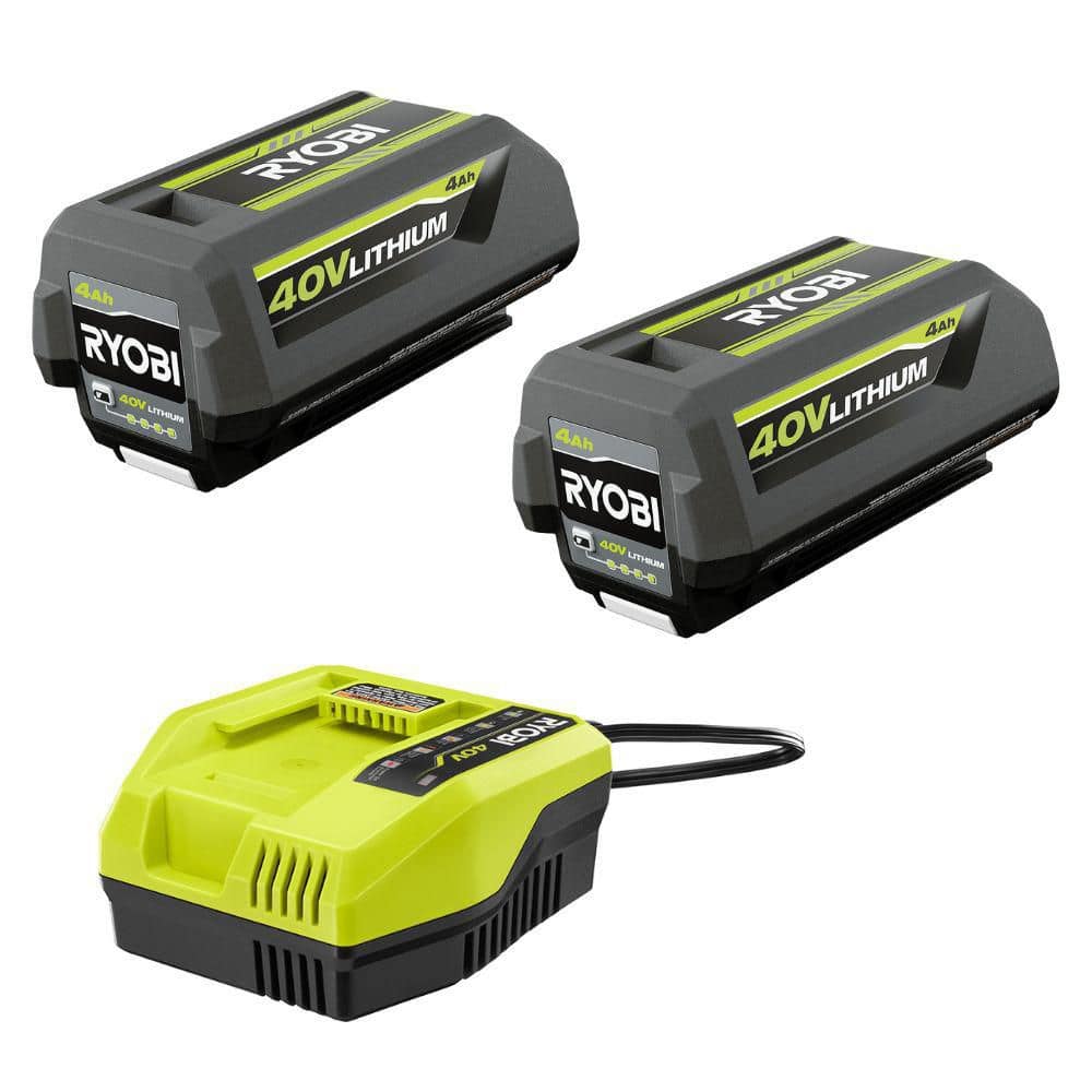 RYOBI 40V Lithium-Ion (2) 4.0 Ah Battery/4A Fast Charger Starter Kit ...